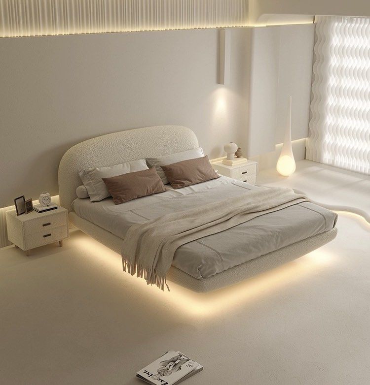 CHAPEL Modern Boucle LED Floating Bedframe, Furniture & Home Living ...