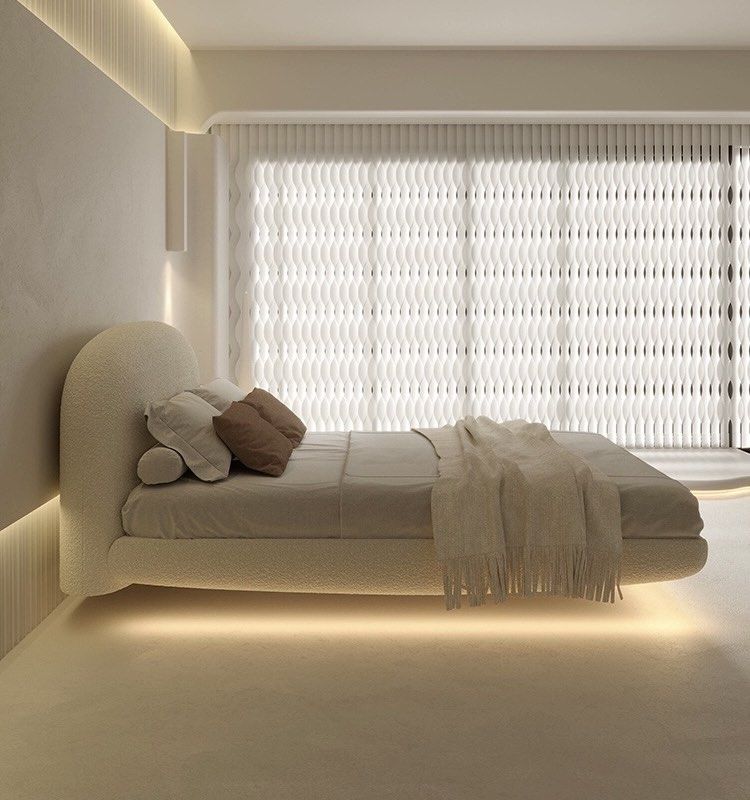 CHAPEL Modern Boucle LED Floating Bedframe, Furniture & Home Living ...