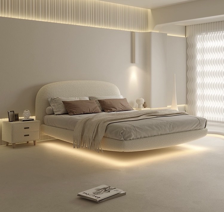 CHAPEL Modern Boucle LED Floating Bedframe, Furniture & Home Living ...