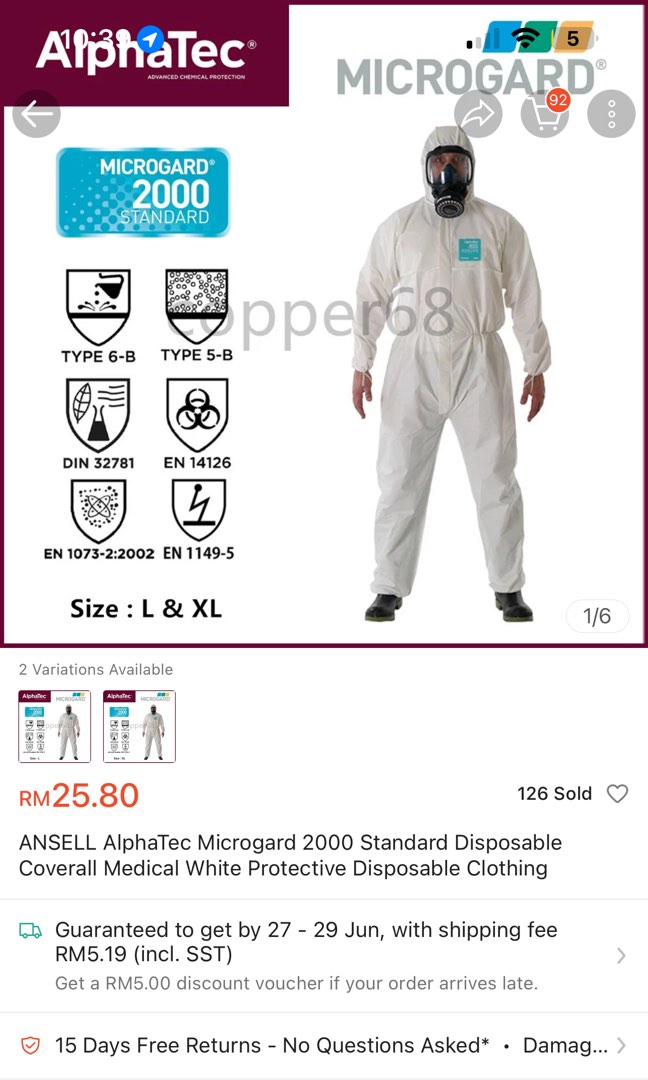 Coverall Ansell AlphaTec 2000 Standard Model MICROGARD d Soft Flexible ...