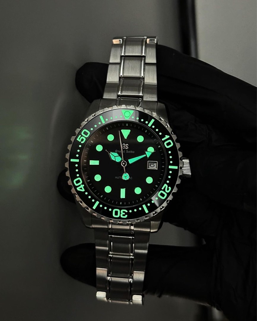 Custom Seiko Mod 44mm Black Silver GS Diver w/ Lumed Bezel Automatic ...