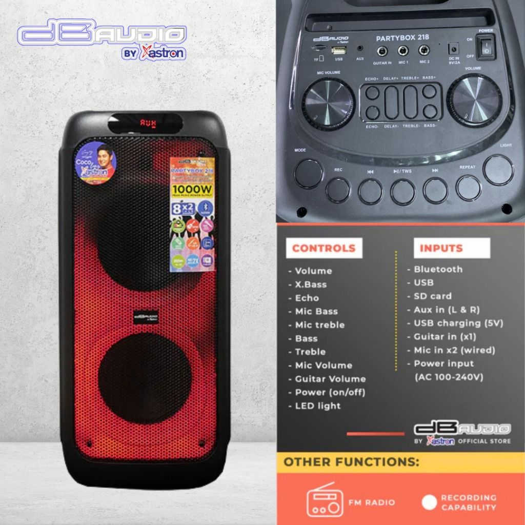 DBaudio 1000W Partybox 218 Portable Super Bass Rechargeable Speaker ...