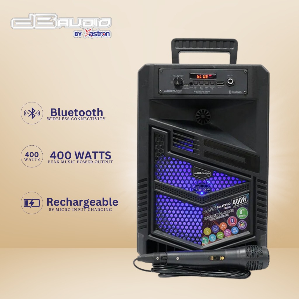 DBaudio By Astron Bluetrek PA-0844H 8"inch Woofer Wireless Rechargeable ...