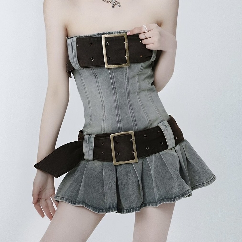 Denim Dress Belt Y2k Acubi Kpop Aespa Winter G idle Shuhua Queencard Le ...