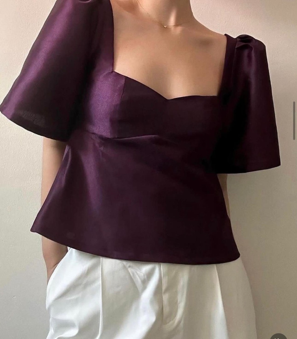 Nolan Atelier Eleanor Top Modern Terno Puffed Sleeves in Plum Medium ...