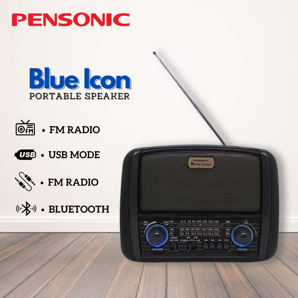 PENSONIC Blue Icon FM/AM/SW 3 Band Radio with Bluetooth/USB/Mp3 Player ...