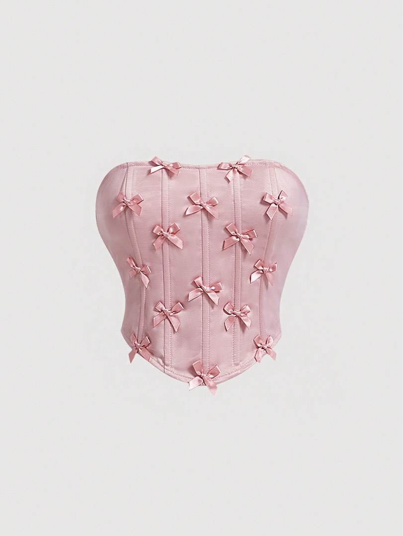 Pink Coquette Tube Top Corset with Ribbons, Women's Fashion, Tops ...