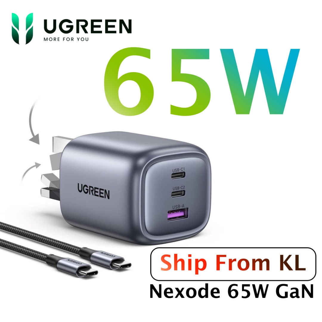 UGREEN GaN 65W Charger Foldable 2C1A 3 Ports PD4.0 SCP QC3.0 Type C ...