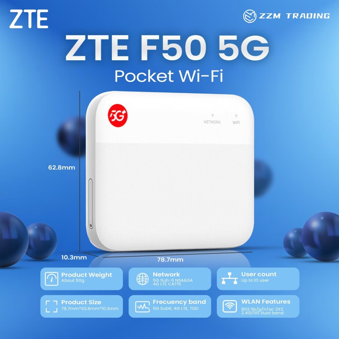 ZTE F50 UFi 5G Pocket MiFi Wifi 5G/4G Sim Card Router Support NSA/SA ...
