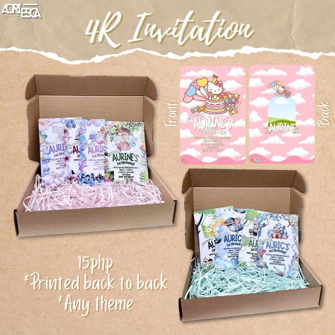 4R Back to Back Printed Invitation (Any theme) Kiddie Party, Birthday ...
