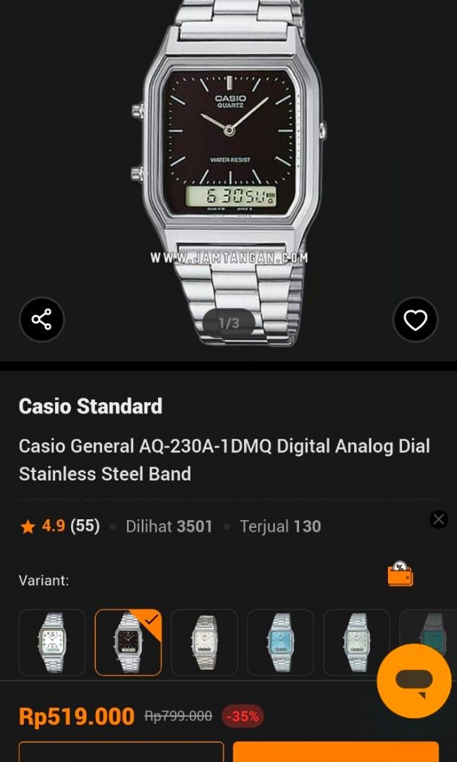 CASIO AQ-230 STAINLESS, Fesyen Pria, Jam Tangan di Carousell