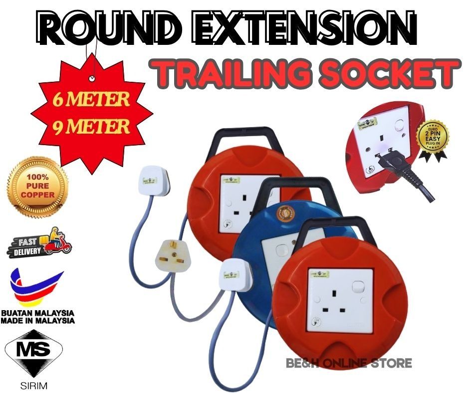 Extension Round Wire Box Trailing Socket Cable Reel Roller Adapter ...