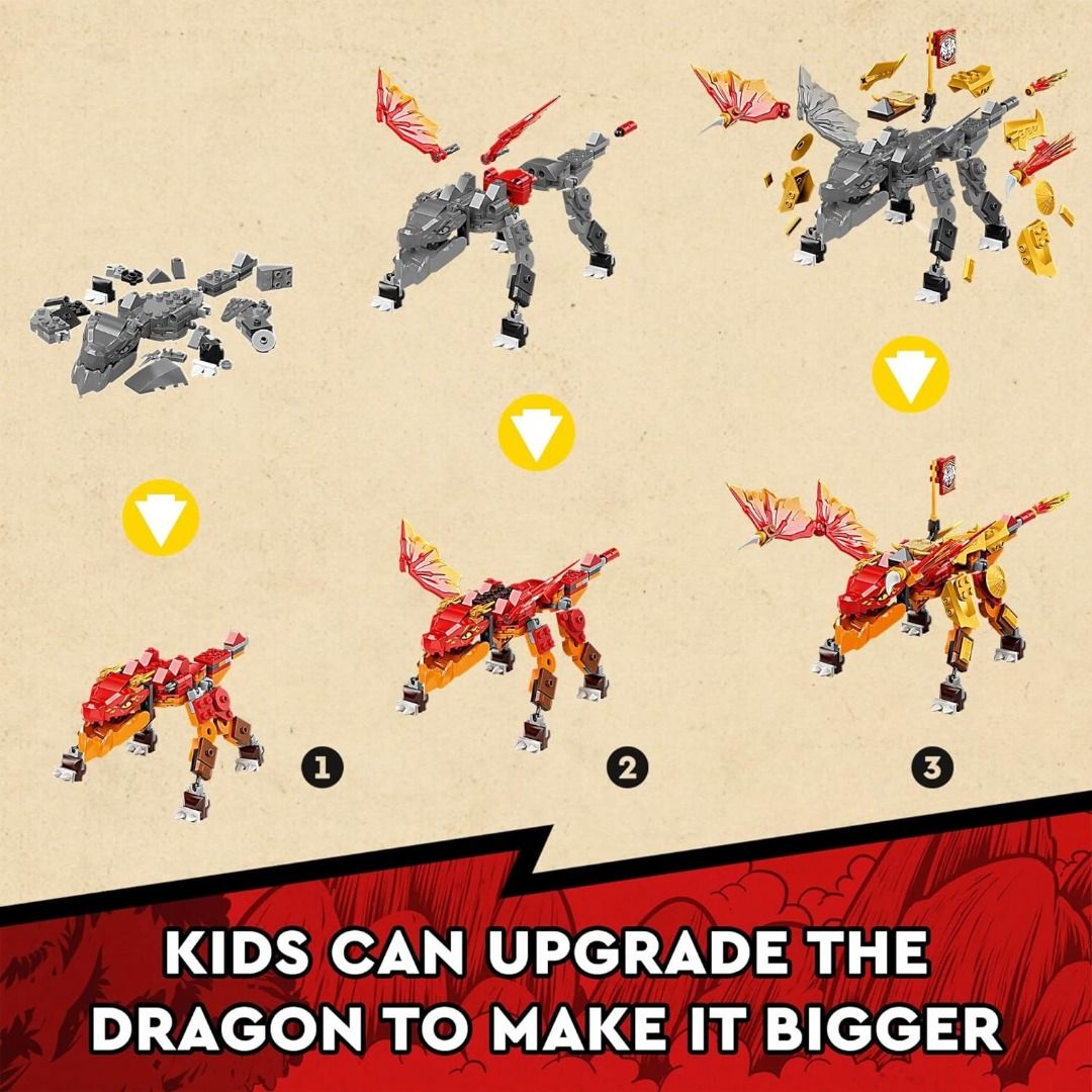 LEGO NINJAGO Kai’s Fire Dragon EVO Toy 71762 for Kids with Cobra & Boa ...