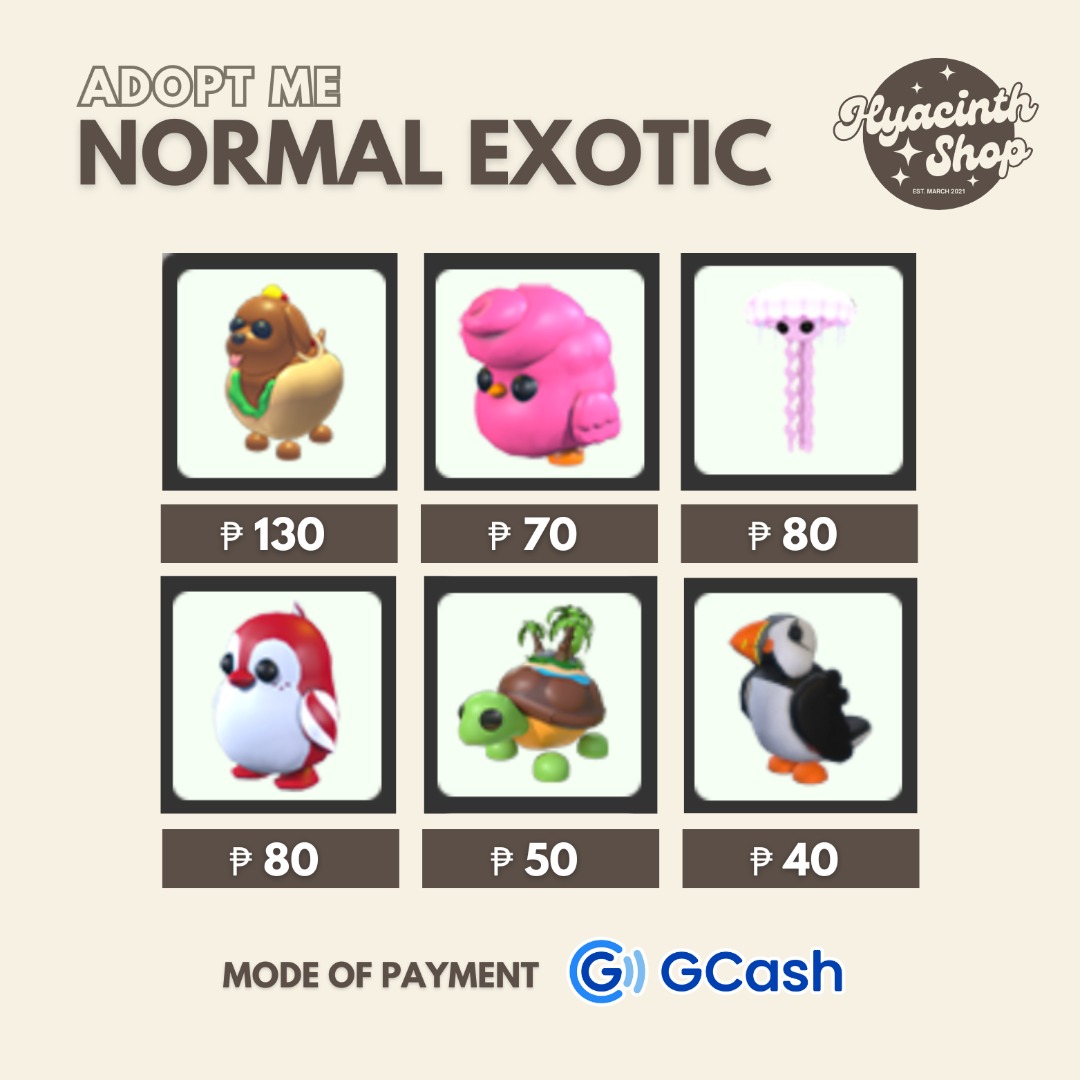 Normal Exotics in Adopt Me (Hotdoggo/Peppermint Penguin/Jellyfish ...