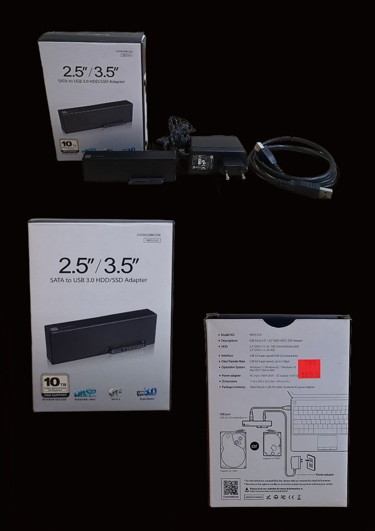 Probox HND3-SU3 USB 3.0 to 2.5"/3.5" SATA HDD/SSD Adapter Black ...