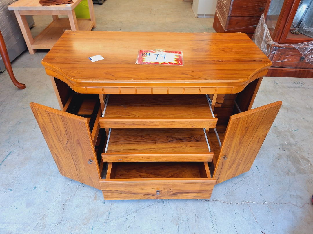 Solid Wood TV Bench | Kabinet TV Kayu Padu, Furniture & Home Living ...