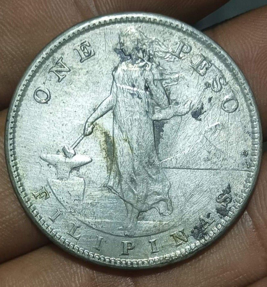 1910s one peso Philippine antik silver coin, Hobbies & Toys ...