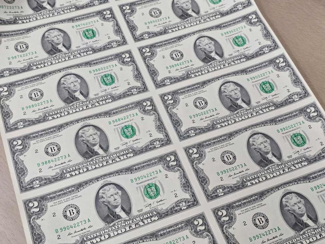 2009 Uncut Sheet x16 US$2 US Two Dollar Bill Notes, Hobbies & Toys ...
