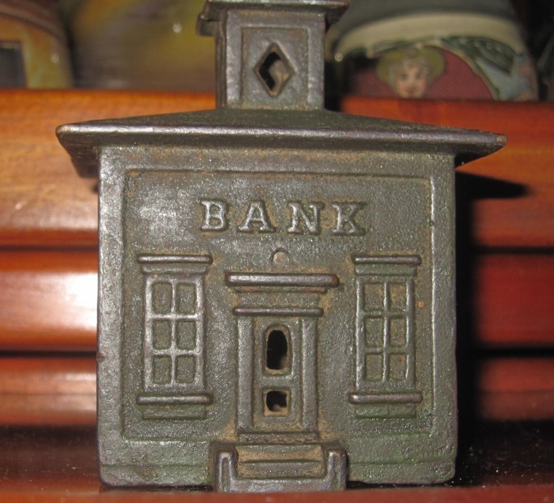 Antique 1880's J & E Stevens Cast Iron Toy Coin Bank with Copula ...