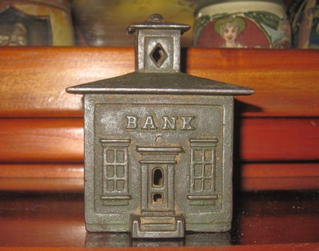Antique 1880's J & E Stevens Cast Iron Toy Coin Bank with Copula ...