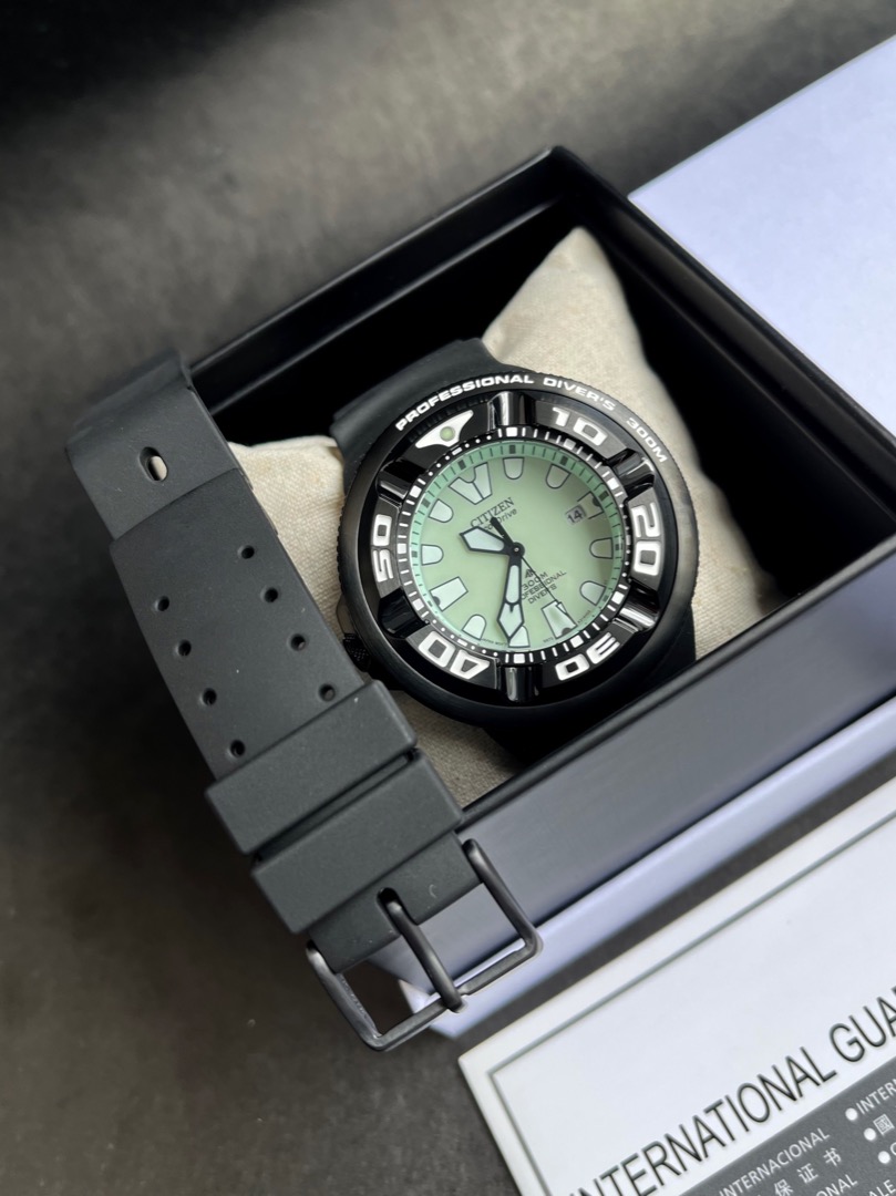 BNEW AUTHENTIC! Citizen Promaster Diver Watch BJ8055-04X Ecodrive Green Dial Black Rubber Watch ...