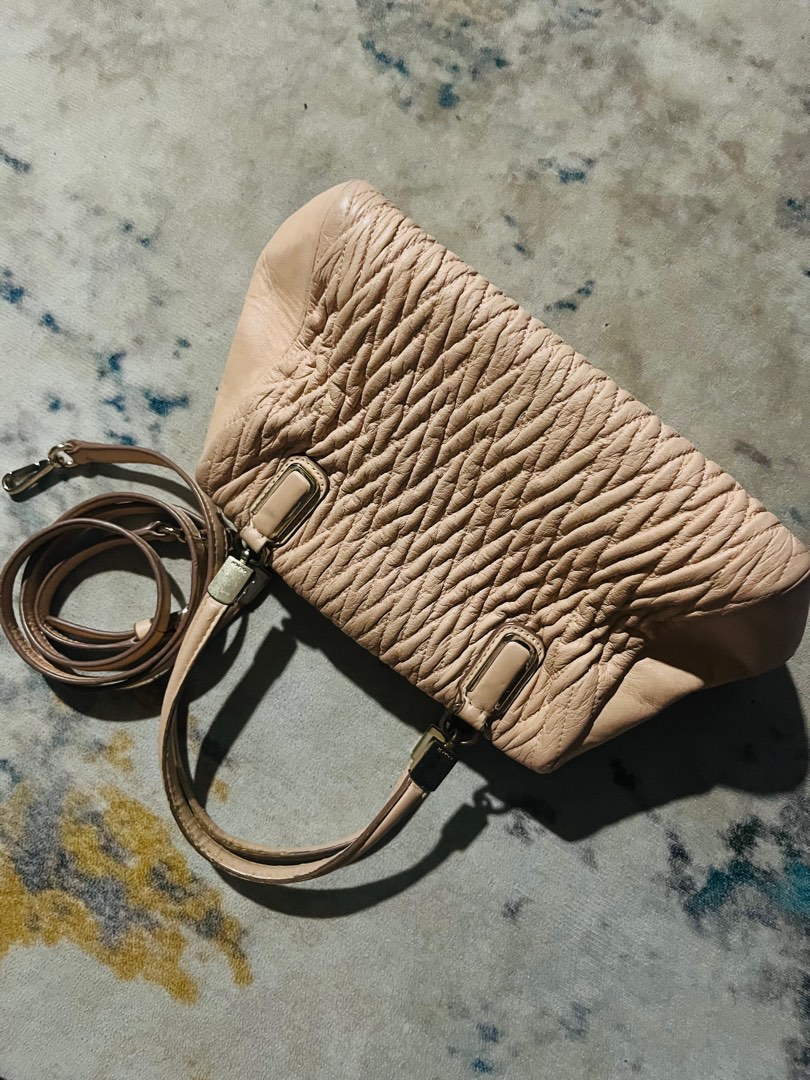 COACH Beige Gathered Leather Madison Madeline Eastwest Satchel, Women's ...