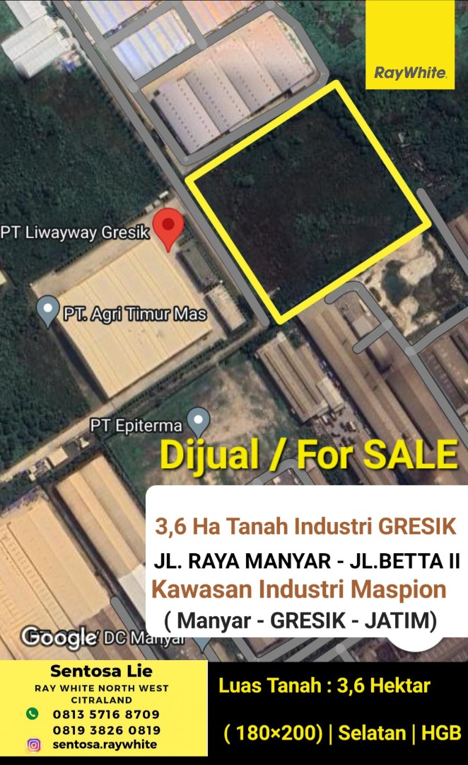 Dijual 3,6 Hektar Tanah Industri GRESIK di Jalan Raya Manyar - Jalan ... Dijual 3,6 Hektar Tanah Industri GRESIK di Jalan Raya Manyar - Jalan ...
