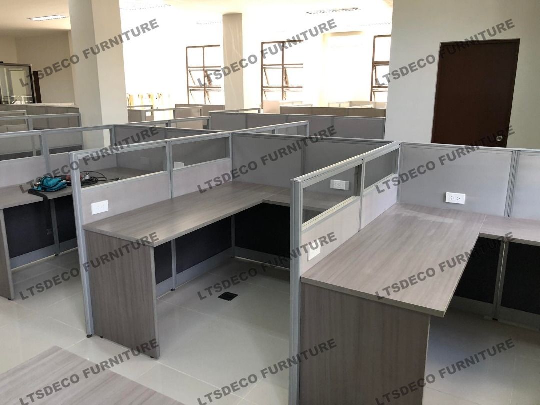FULL LAMINATED L-SHAPE WORKSTATION WITH GLASS PANEL | OFFICE PARTITION ...