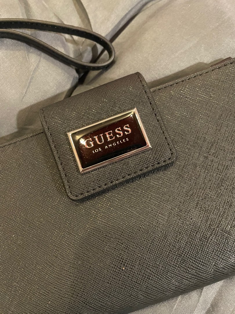 GUESS Black Bi-fold wallet with wrislet, Women's Fashion, Bags ...