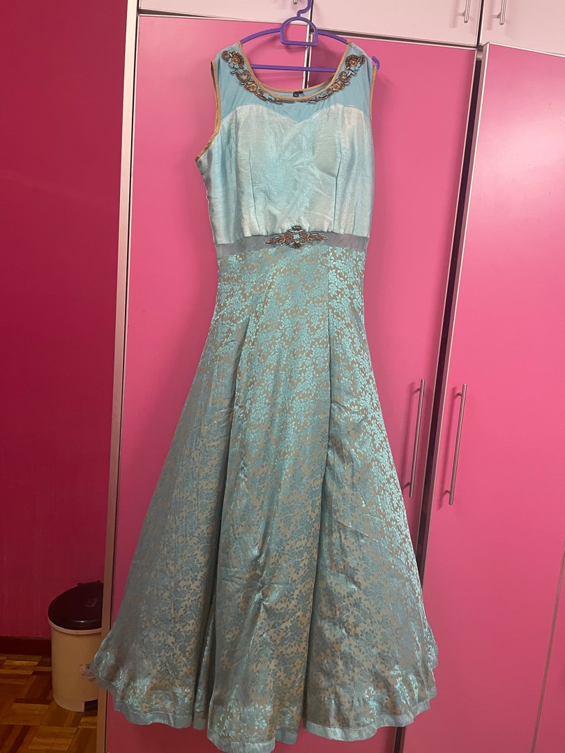 Light Blue Indian Gown, Women's Fashion, Dresses & Sets, Traditional ...