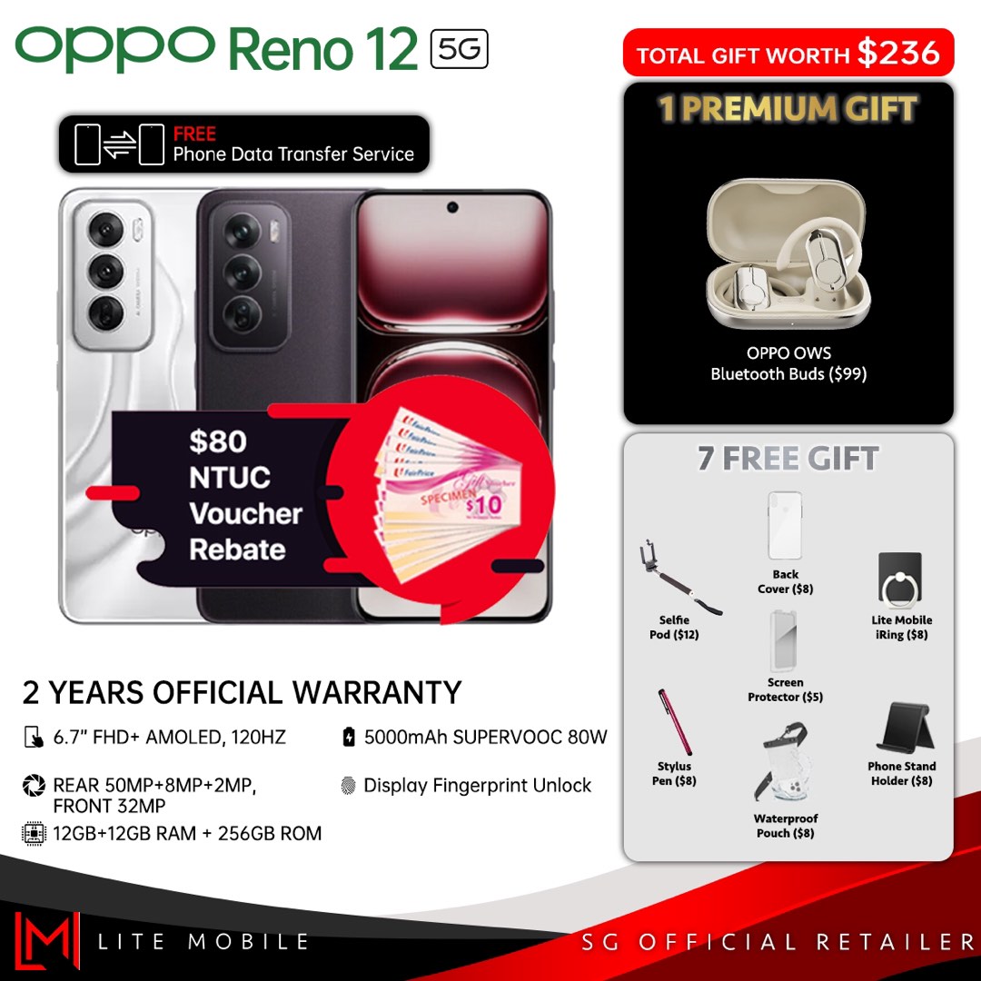 Oppo Oppo Reno 12 5G 256GB + $80 Voucher Silver 256 GB, Mobile Phones ...
