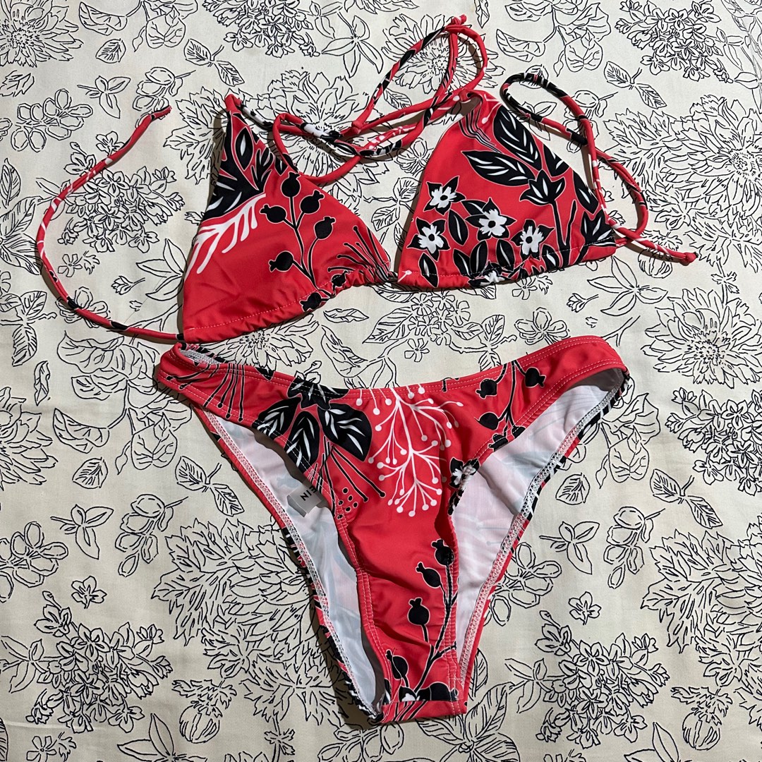 Printed Red Triangle Top Bikini, Women's Fashion, Swimwear, Bikinis ...