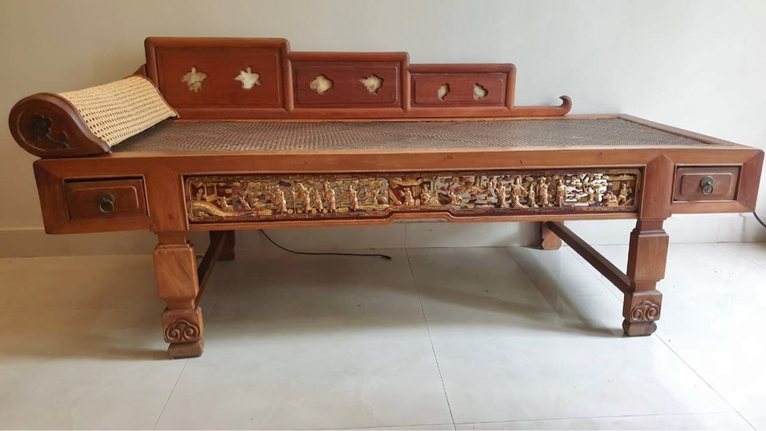 RARE Antique rattan bed in wooden frame, Hobbies & Toys, Collectibles ...