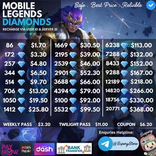 [WEB 9288 $163] CHEAPEST Diamonds Mobile Legends Top-Up via ID Server ...
