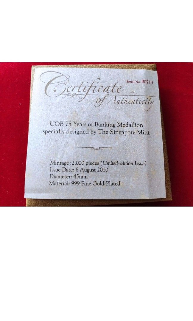 UOB GOLD coin, Hobbies & Toys, Memorabilia & Collectibles, Vintage ...