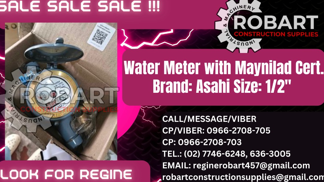 Water Meter with Maynilad Cert. Brand: Asahi Size: 1/2", Commercial ...