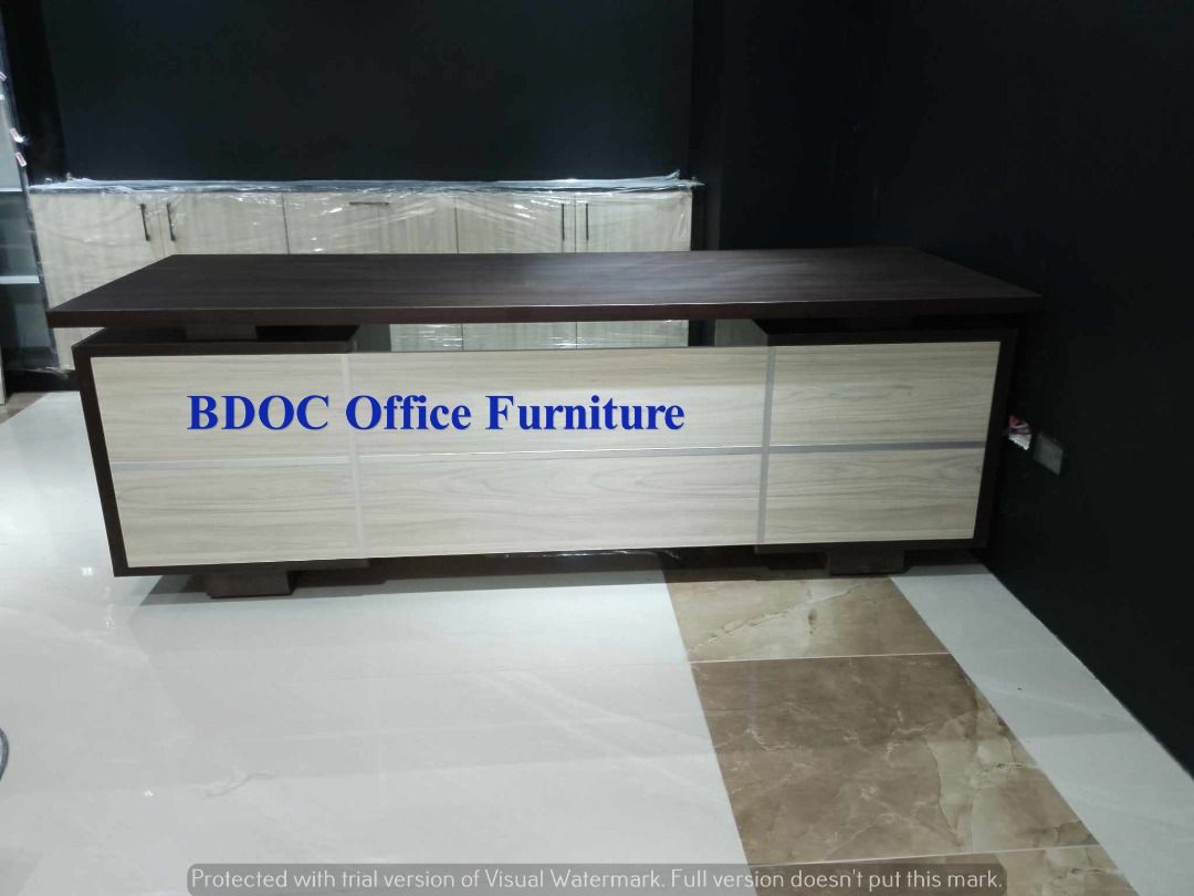 2 color laminated executive table with left and right pull out drawer ...