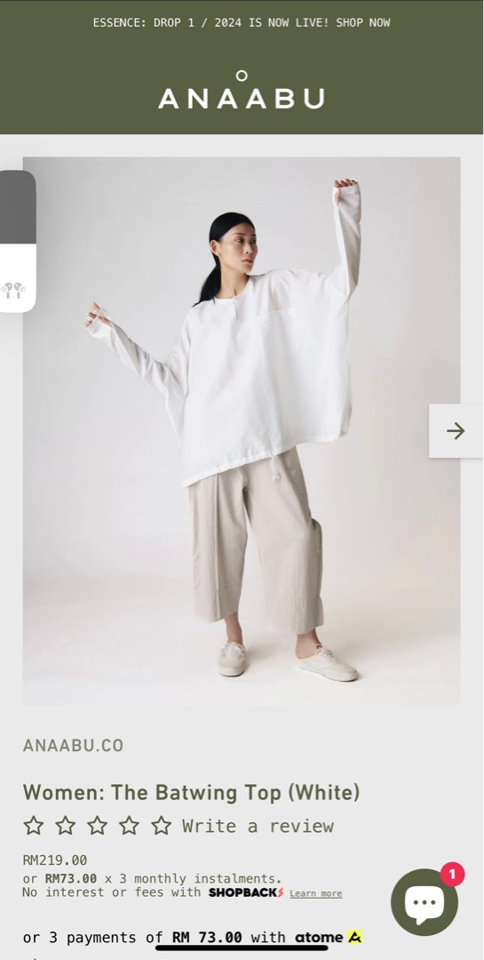 Anaabu The Batwing Top (White), Women's Fashion, Tops, Blouses on Carousell