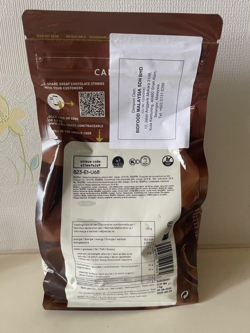 Callebaut milk couverture 1kg, Food & Drinks, Packaged & Instant Food ...