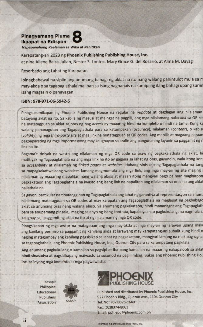 Filipino 8 Pinagyamang Pluma 8 Ikaapat na Edisyon, Hobbies & Toys ...