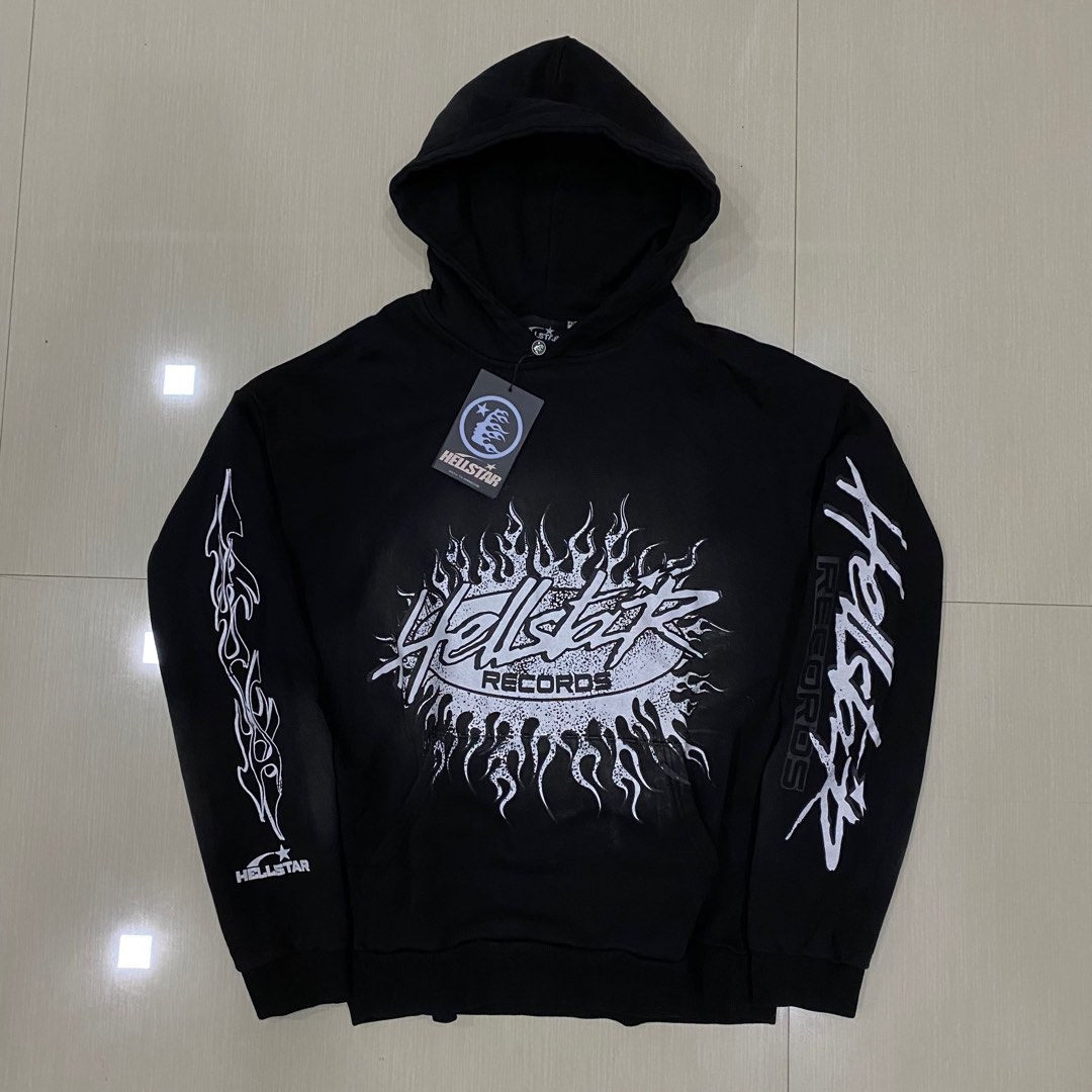 HELLSTAR Hoodie Jacket Washed Black Large, Men's Fashion, Tops & Sets ...