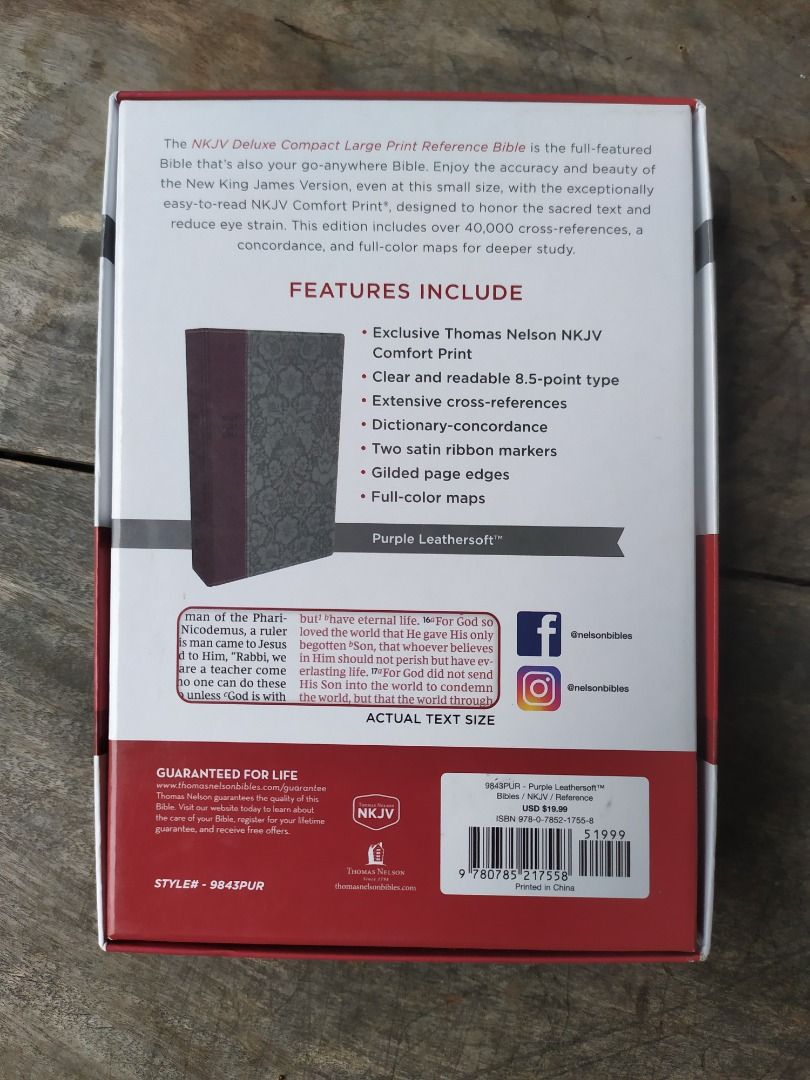 NKJV Thomas Nelson Deluxe Compact Large Print Reference Bible Purple ...