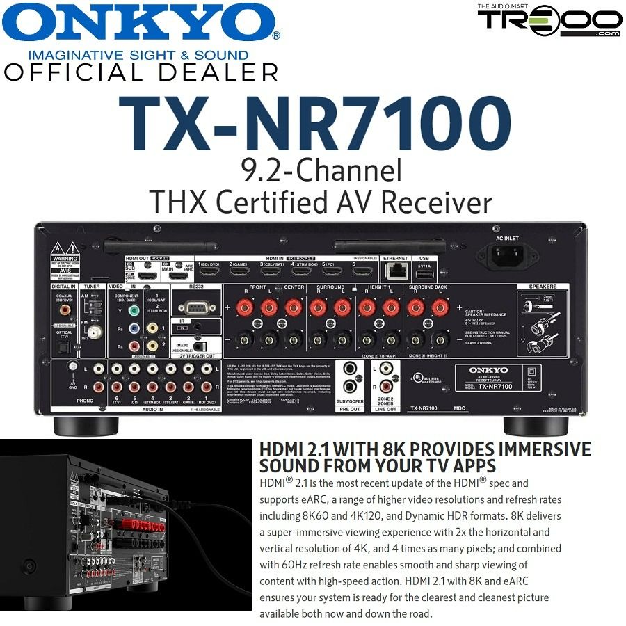 [Discontinued] Onkyo TX-NR7100 9.2 Channel THX Certified 8K Hi-Fi Network AV Receiver (with ...