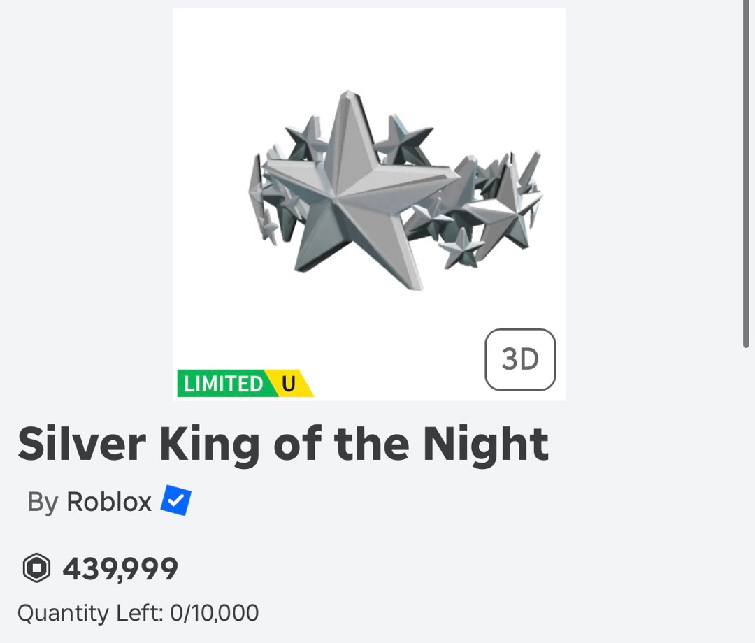 Roblox Silver King of the Night (Skotn) FOR SALE!, Video Gaming, Gaming ...