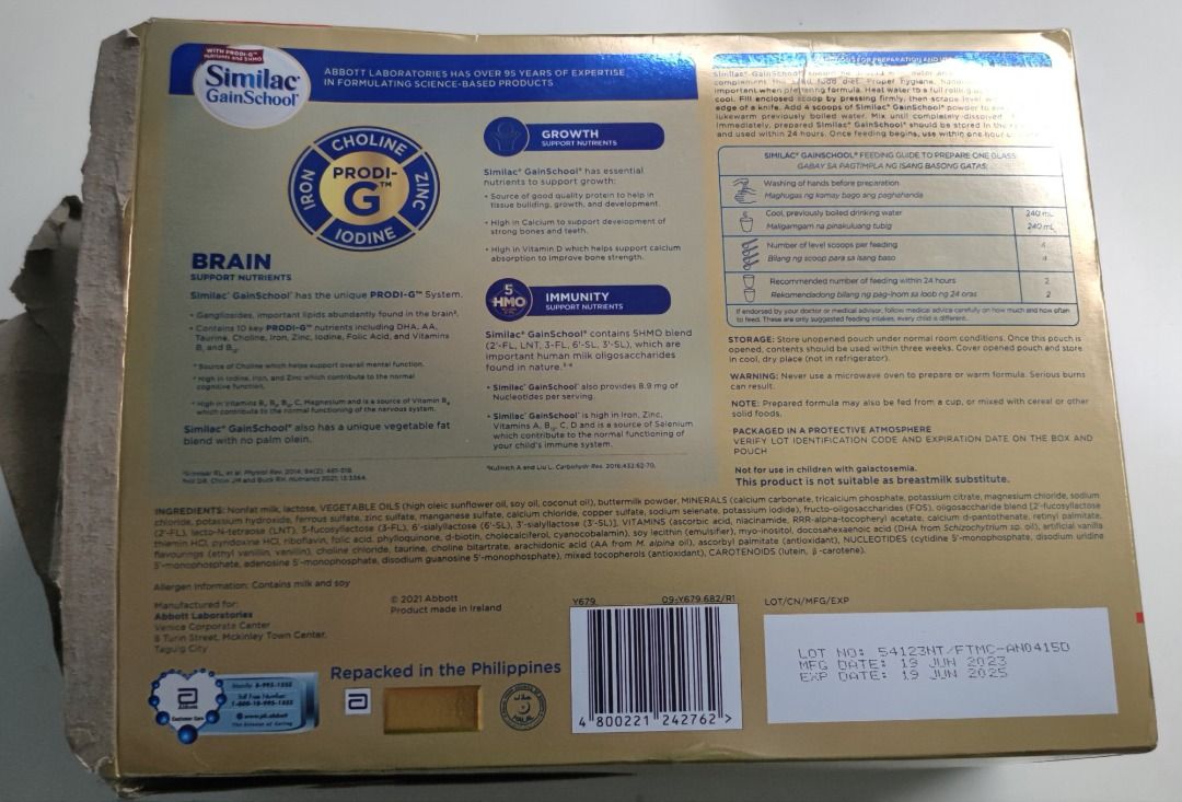 Similac Gain School Pre-school Age Powdered Milk for Above 3 Years Old ...