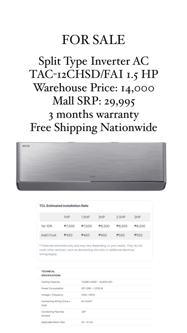 SPLIT TYPE INVERTER AIRCON, TV & Home Appliances, Air Conditioning and ...