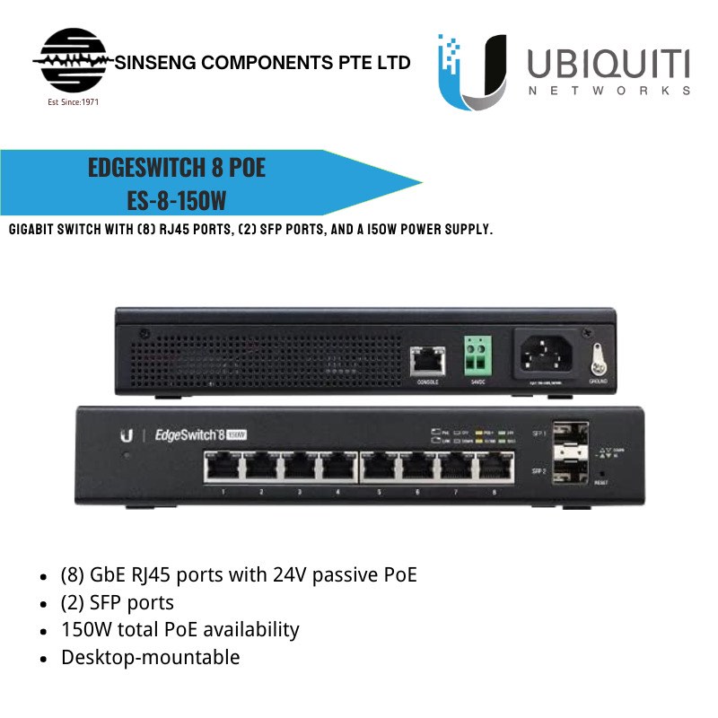 Ubiquiti Unifi EdgeSwitch 8 | 8 Port Managed PoE+ Gigabit Switch with ...