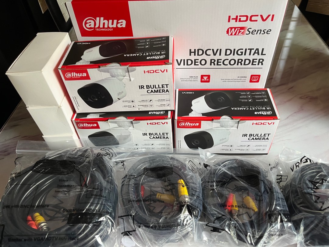 Dahua CCTV Package Set - 3 Bullet Camera, DVR, 3 Power Adaptor, 4 ...