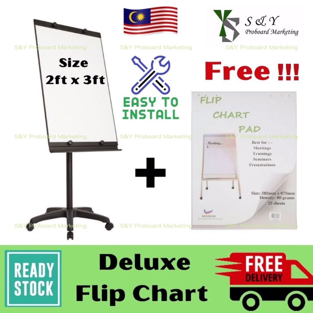 Deluxe Flip Chart 2x3 ft Magnetic Whiteboard Free Flipchart Pad White ...