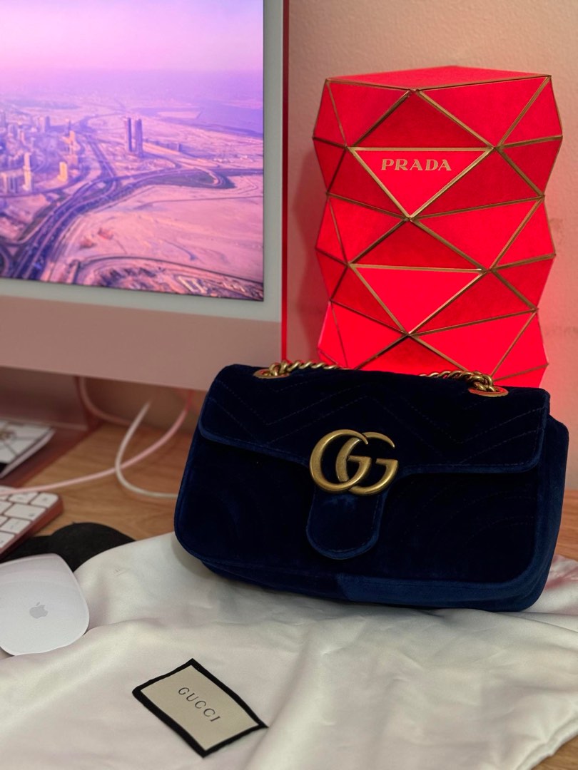 Gucci Blue Metalese Mini GG Marmont, Luxury, Bags & Wallets on Carousell